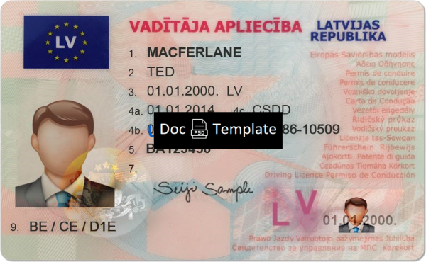 Latvia Driver License Template PSD - PSD Templates