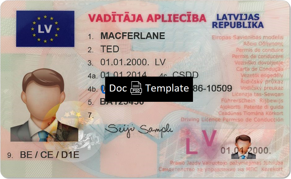Latvia Driver License Template PSD - PSD Templates