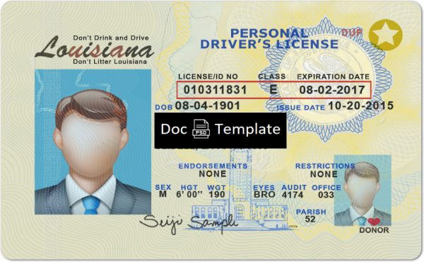 Louisiana Driver License Template PSD - PSD Templates