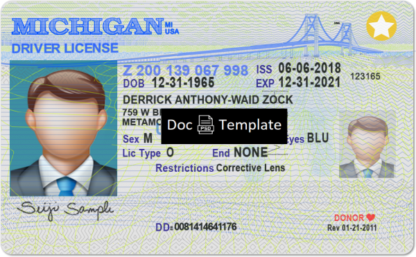 Michigan Driver License Template PSD - PSD Templates