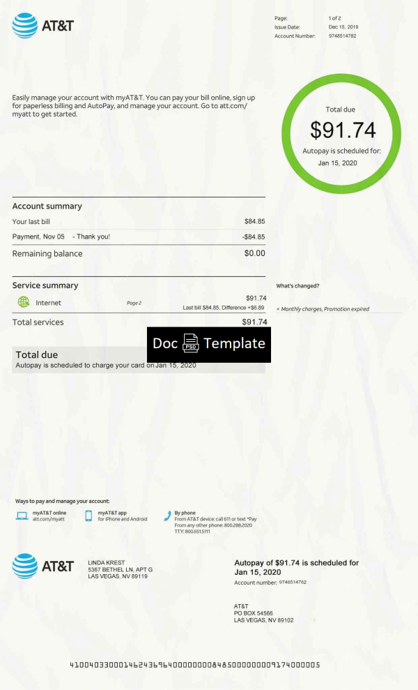 AT&T Utility Bill Template PSD - PSD Templates