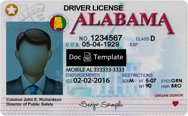 Alabama Driver License Template PSD - PSD Templates